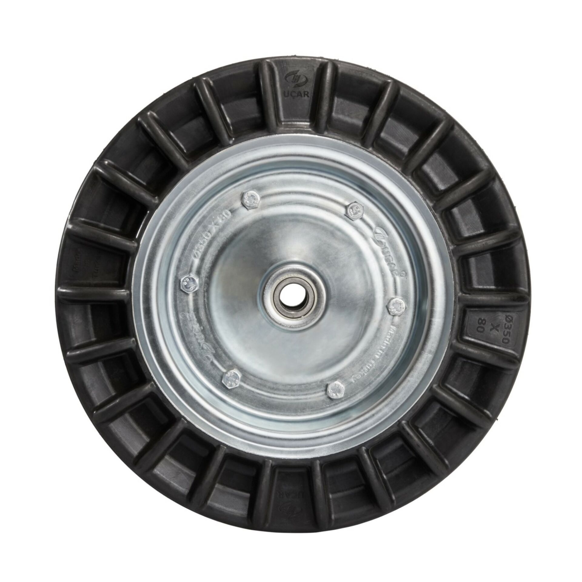 Federli Dolgu Tekerlek (Çap:350) Ø25 - Çinko Kaplamalı - Rulmanlı